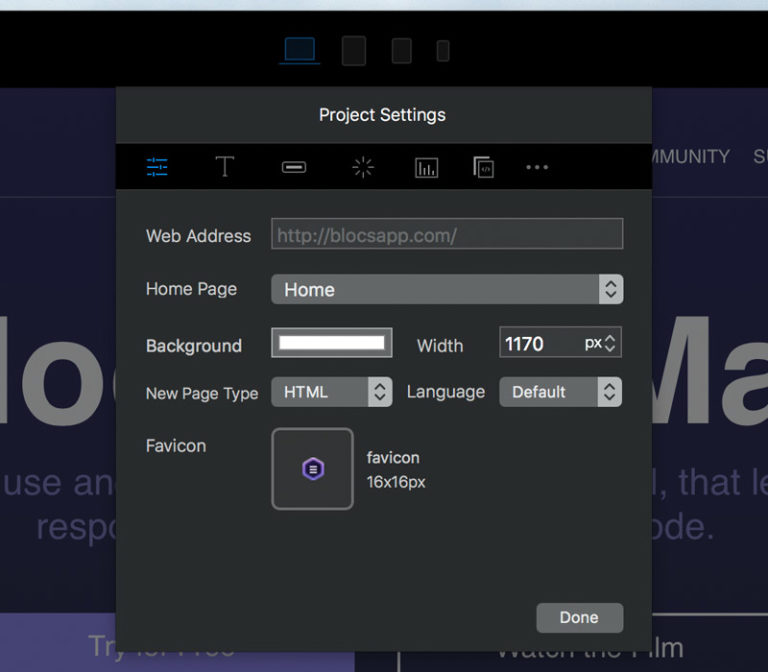 Project Settings – Blocs – User Documents